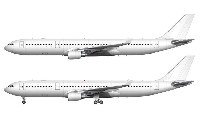 Airbus A330-300 blank illustration templates with all three engine ...
