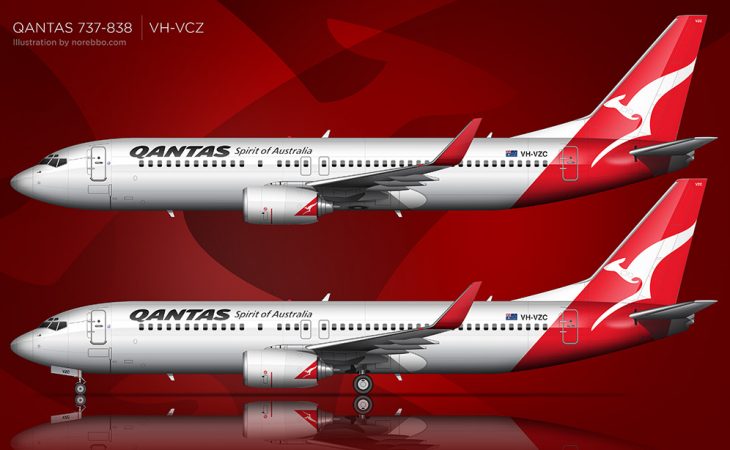 QANTAS 737-838 side view illustration – Norebbo