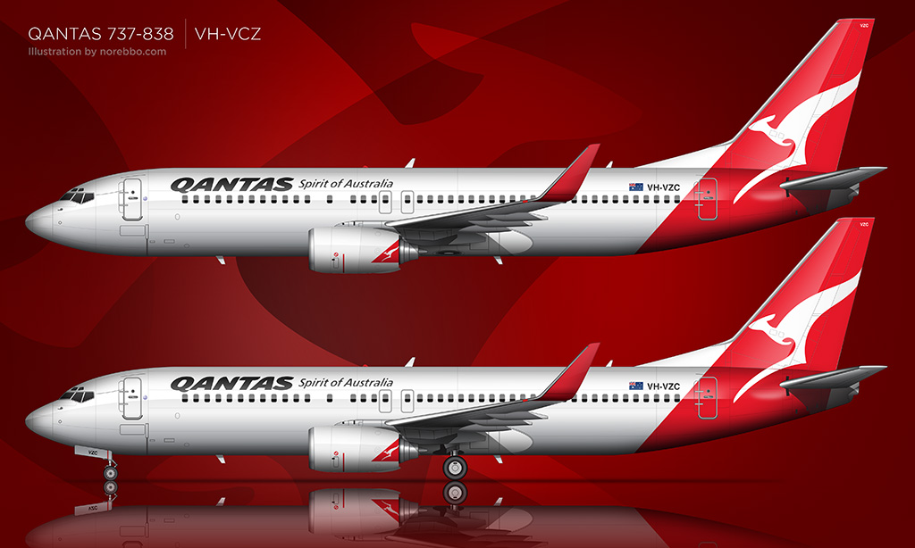 QANTAS 737-838 side view illustration – Norebbo