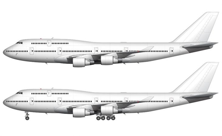 Boeing 747-400 blank illustration templates with Pratt & Whitney and ...