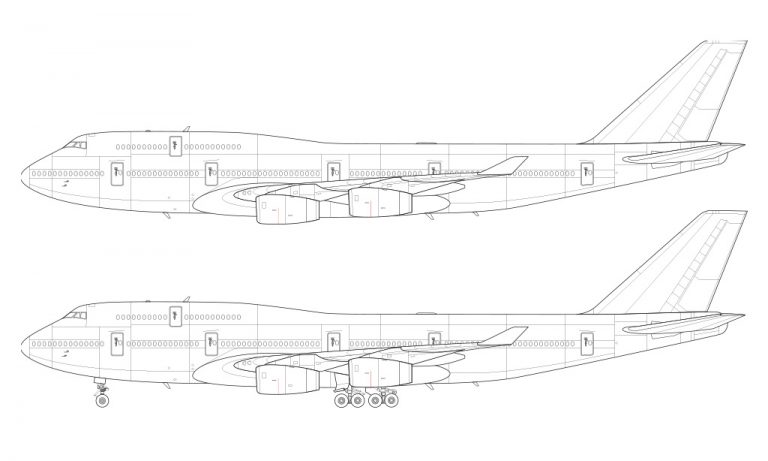 Boeing 747-400 blank illustration templates with Pratt & Whitney and ...