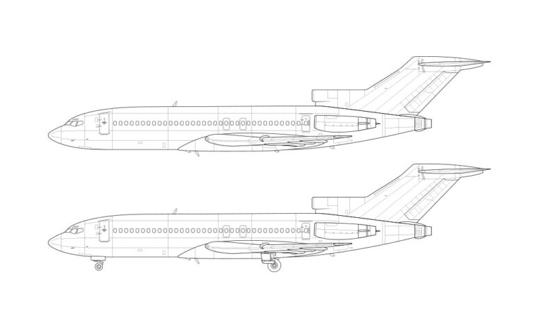 Boeing 727-100 blank illustration templates – Norebbo